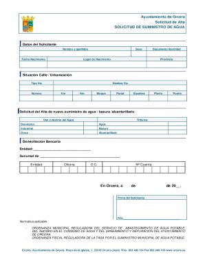 Completable En L Nea Solicitud De Alta Solicitud De Suministro De Agua