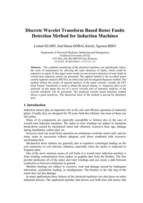 pdf discrete wavelet transform based rotor faults detection method for induction machines