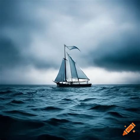 Sailboat Navigating Through Stormy Waters On Craiyon