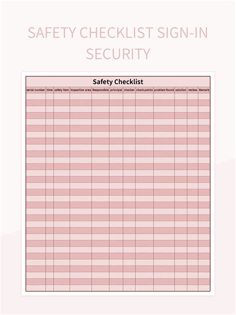 Safety Checklist Sign In Security Excel Template And Google Sheets File