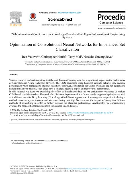 pdf optimization of convolutional neural networks for imbalanced set classification