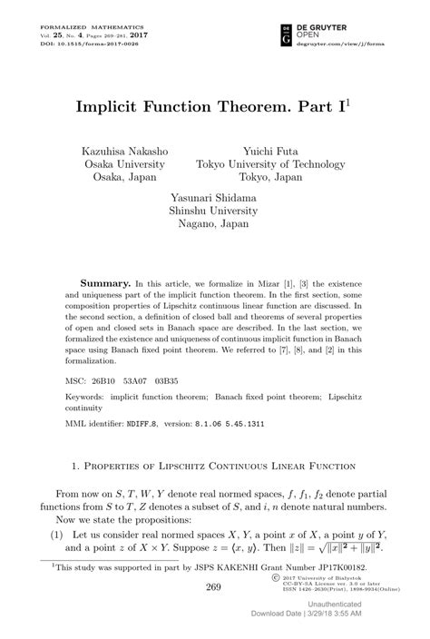 pdf implicit function theorem part i
