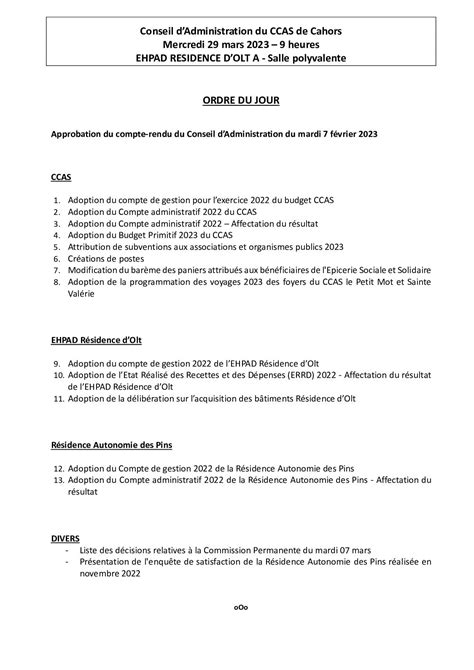 Calaméo Conseil dAdministration du CCAS de Cahors du mercredi 29