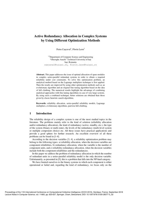 pdf active redundancy allocation in complex systems by using different optimization methods