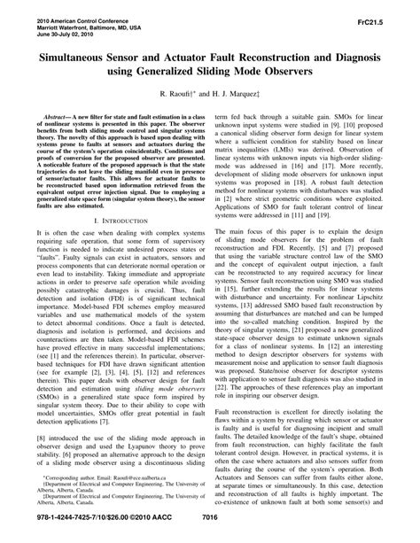 pdf simultaneous sensor and actuator fault reconstruction and diagnosis using generalized