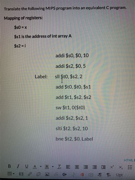 solved translate the following mips program into an