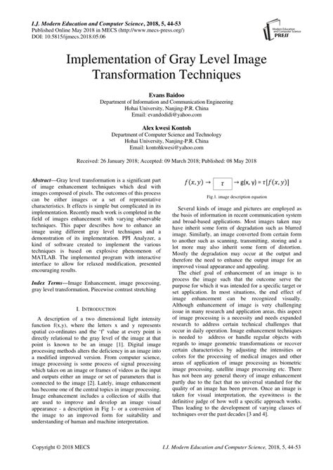 pdf implementation of gray level image transformation techniques