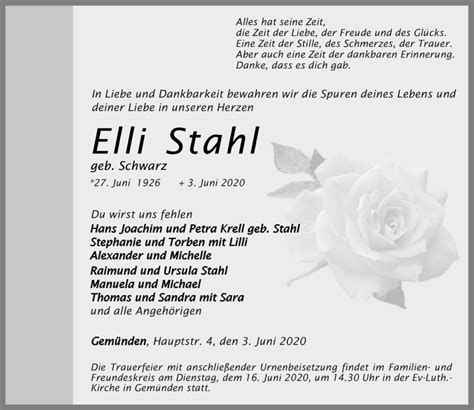 Traueranzeigen Von Elli Stahl Rz Trauer De