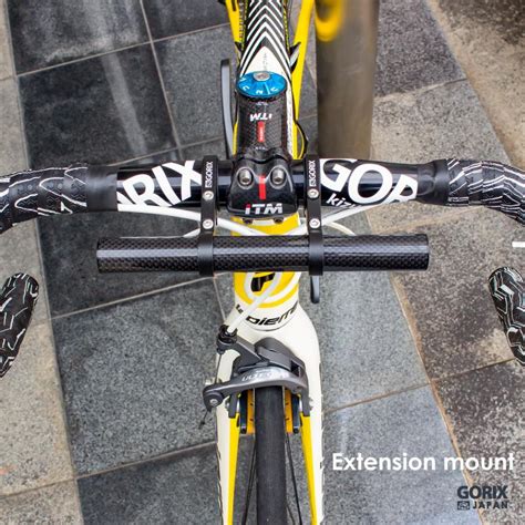 GORIX ゴリックス 自転車 炭素繊維 ハンドルバー エクステンダー 軽量 カーボンチューブ 19cm ロング ライト スマホホルダー