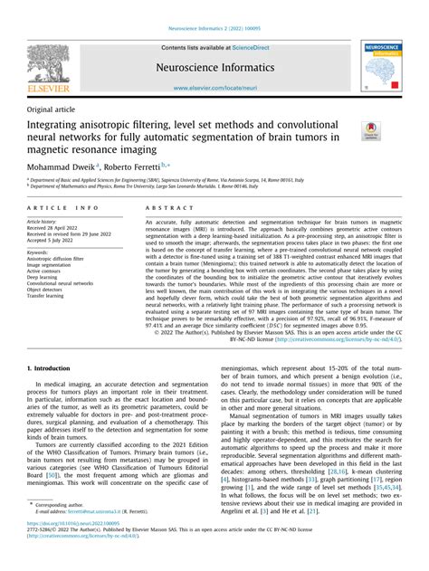 pdf integrating anisotropic filtering level set methods and convolutional neural networks for