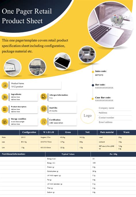 One Page Retail Product Specification Sheet Slides To Impel Customers