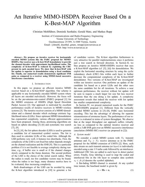 pdf an iterative mimo hsdpa receiver based on a k best map algorithm