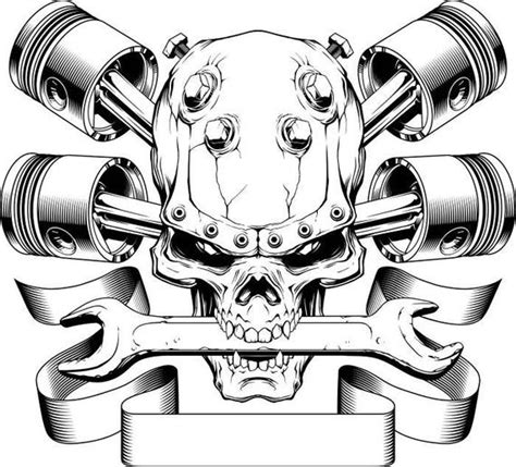 Motorcycle Logo 1 Skull Pistons Crossed Mechanic Wrench Bike Biker