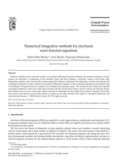 pdf numerical integration methods for stochastic wave function equations dokumen tips