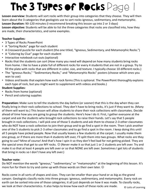 The Types Of Rocks Lesson Plan