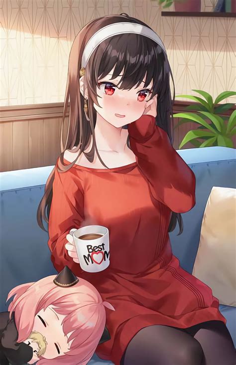Long Hair Red Eyes Lying On Side Closed Eyes Anime Anime Girls