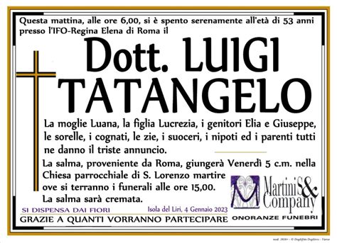 IOWEBBO Isola del Liri Si è spento Luigi Tatangelo aveva 53 anni