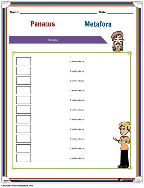 Paprastas Panašumas ir Metaforos Darbalapis Storyboard