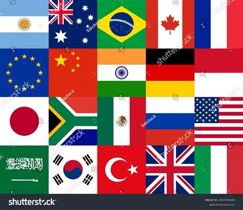 G20 Countries Flags Vector Illustration Royalty Free Stock Vector