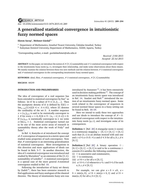 pdf a generalized statistical convergence in intuitionistic fuzzy normed spaces