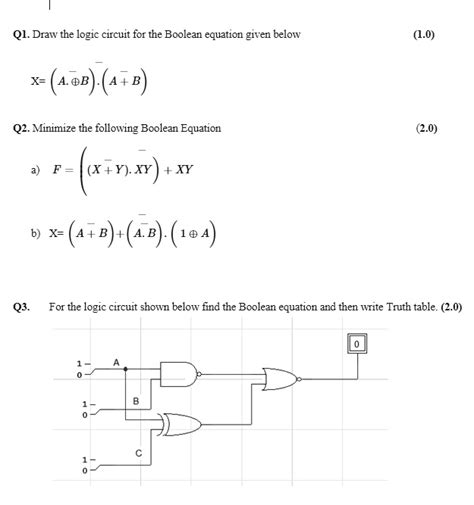 video solution q1 draw the logic circuit for the boolean equation given below 1 0 q2