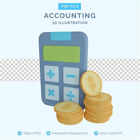 Calculadora con pila de monedas 3d ilustración Archivo PSD Premium
