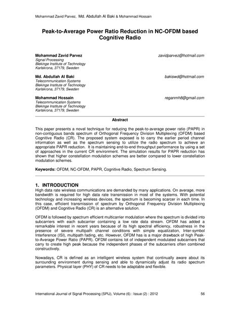 pdf peak to average power ratio reduction in nc ofdm based cognitive radio