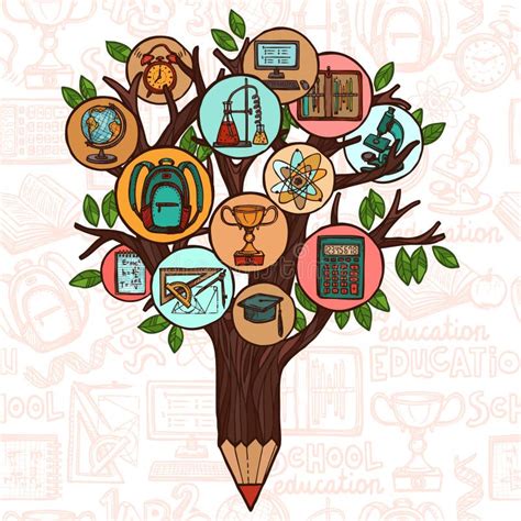 Árbol Con Los Iconos De La Educación Ilustración del Vector