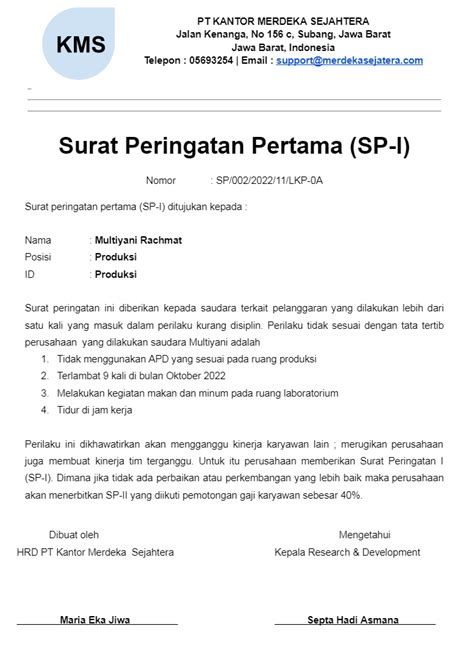 Contoh Surat Peringatan Karyawan Lengkap Dengan Buickcafe