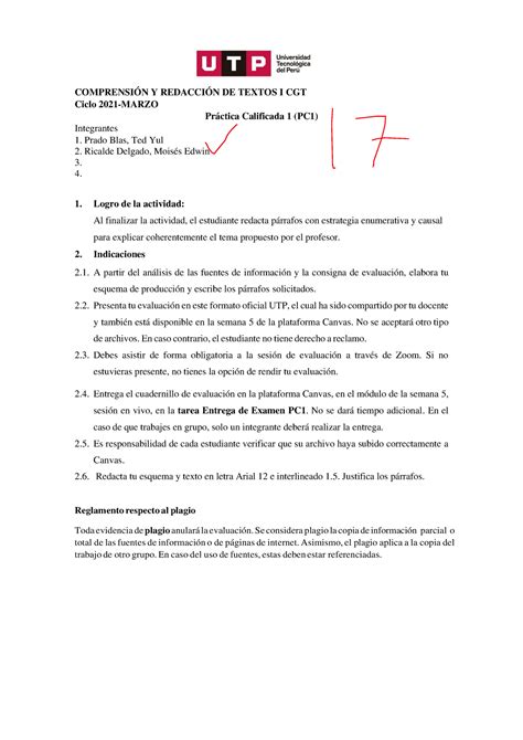 527868622 Practica Calificada 1 PC1 Comprension Y Redaccion De Textos 1