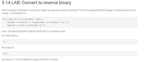 solved 5 14 lab convert to reverse binary write a program