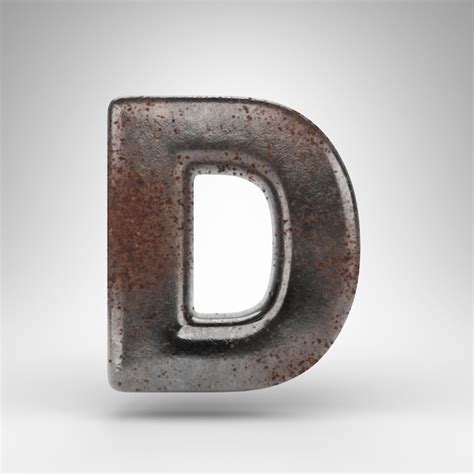 Letra D maiúscula em fundo branco Fonte renderizada 3D de metal