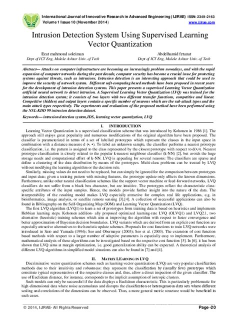 pdf intrusion detection system using supervised learning vector quantization albert