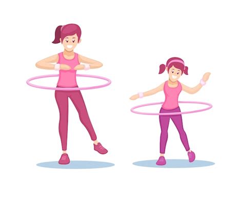 Mujer y niños jugando hula hoop haciendo ejercicio símbolo deportivo