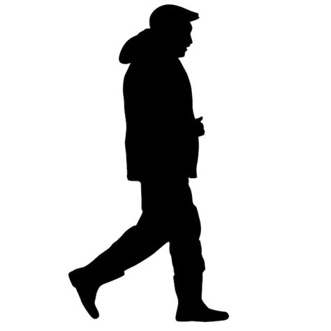 Silhueta De Um Homem Andando Sobre Um Fundo Branco Vetor Premium