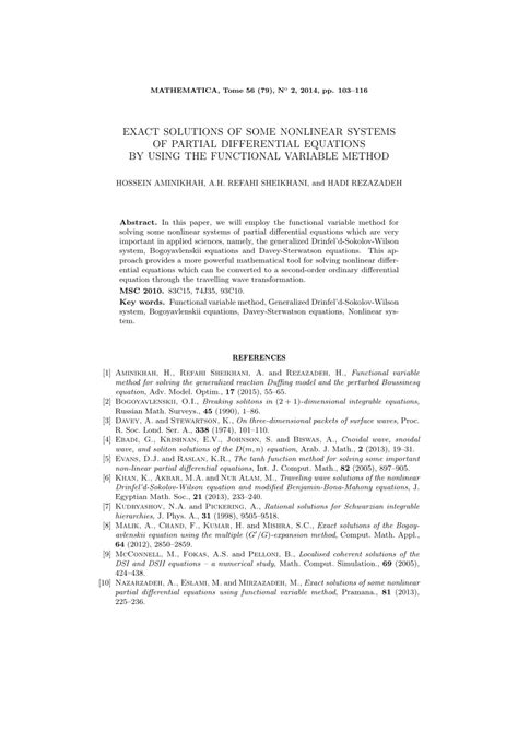 pdf exact solutions of some nonlinear systems of partial differential equations by using the