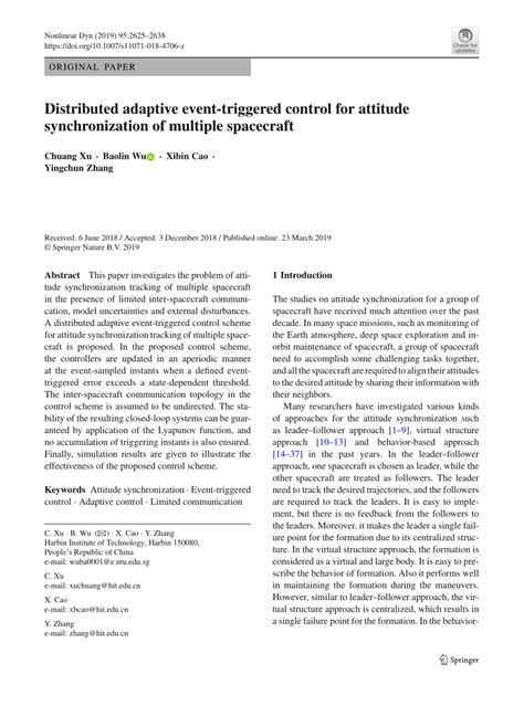 pdf distributed adaptive event triggered control for attitude synchronization of multiple