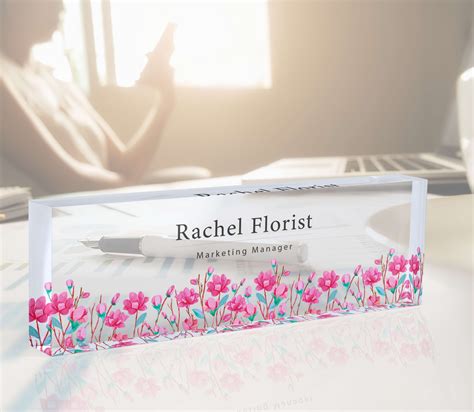 Custom Flower Name Plate Desk Name Plate Acrylic Name Plate