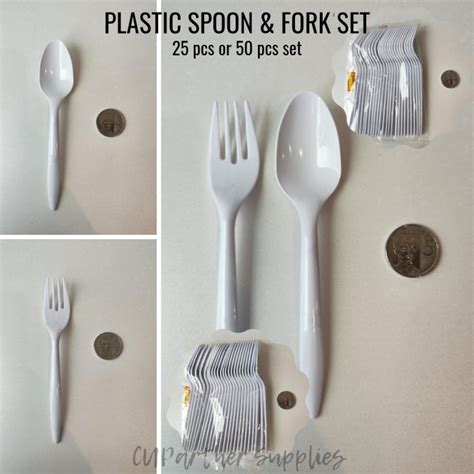 Plastic Disposable Spoon And Fork 25 Pcs Or 50 Pcs Per Order White