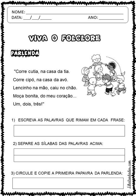 Atividades Parlendas Para Imprimir Educa O Infantil Online F D