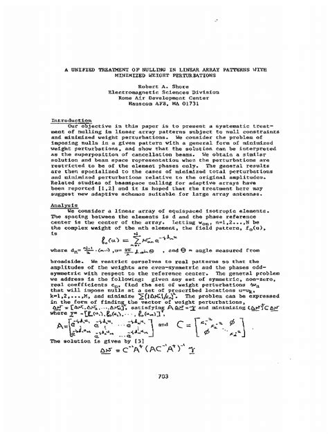 a unified treatment of nulling in linear array patterns with minimized weight perturbations