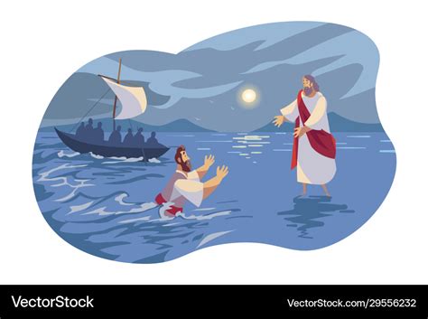 Jesus Walks On Water Bible Concept Royalty Free Vector Image
