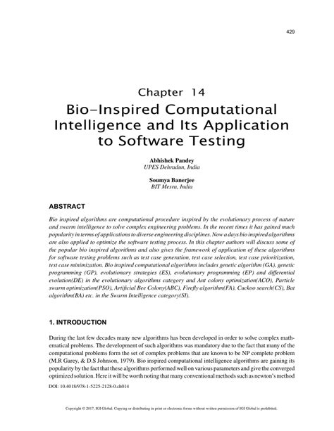 pdf bio inspired computational intelligence and its application to software testing
