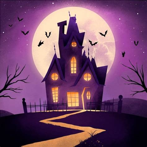 A Creepy House With Bats Flying Over It And The Full Moon In The Sky Above