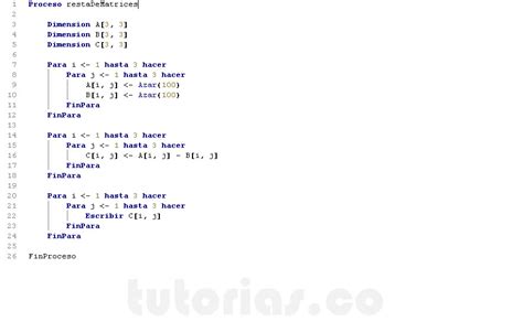 Arreglos PSeint Resta De Matrices Tutorias Co