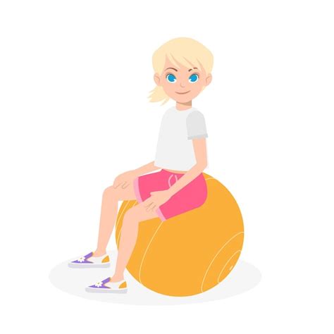 Vector Chica Joven Haciendo Ejercicio Con Pelota De Fitness Vector