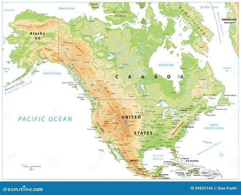 Mapa Físico De Norteamérica Aislado En Blanco Ilustración del Vector