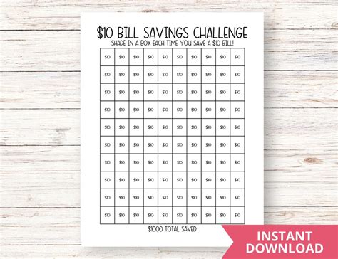 10 Dollar Bill Savings Challenge Printable Money Challenge Etsy Ireland
