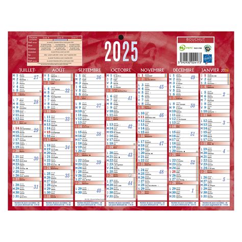 Calendrier semestriel mural année 2025 21 x 26 5 cm 7 mois