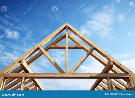 Wood Roof Trusses Constructed With Construction Framing Beams Timber